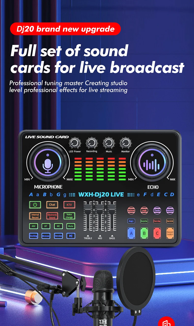 DJ20 Live Sound Card - Versatile Audio Mixer for Streaming