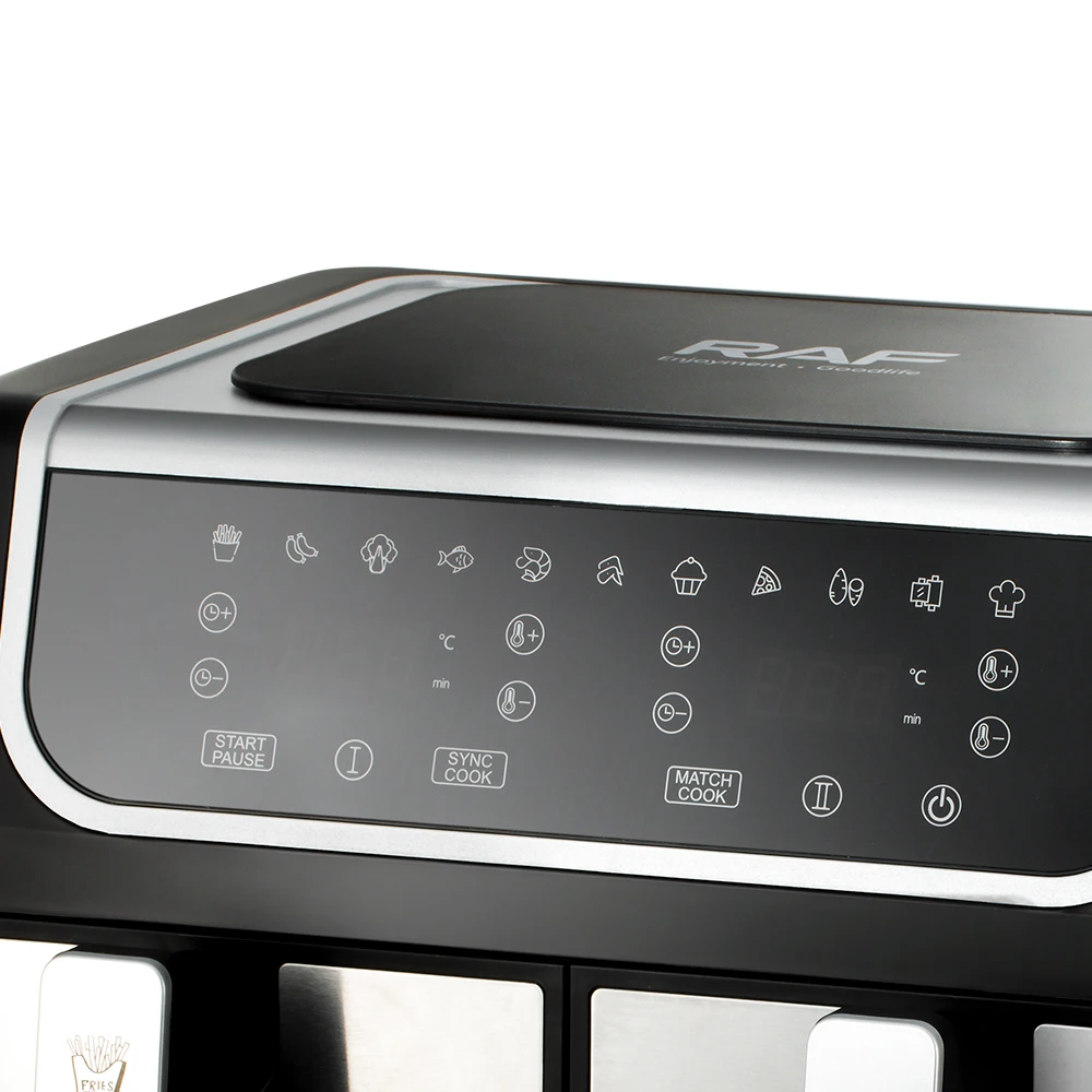 Raf New Arrival 1700w Dual 2 Baskets 4.5l+4.5l Stainless Steel Electric Smart Digital Air Fryer ...