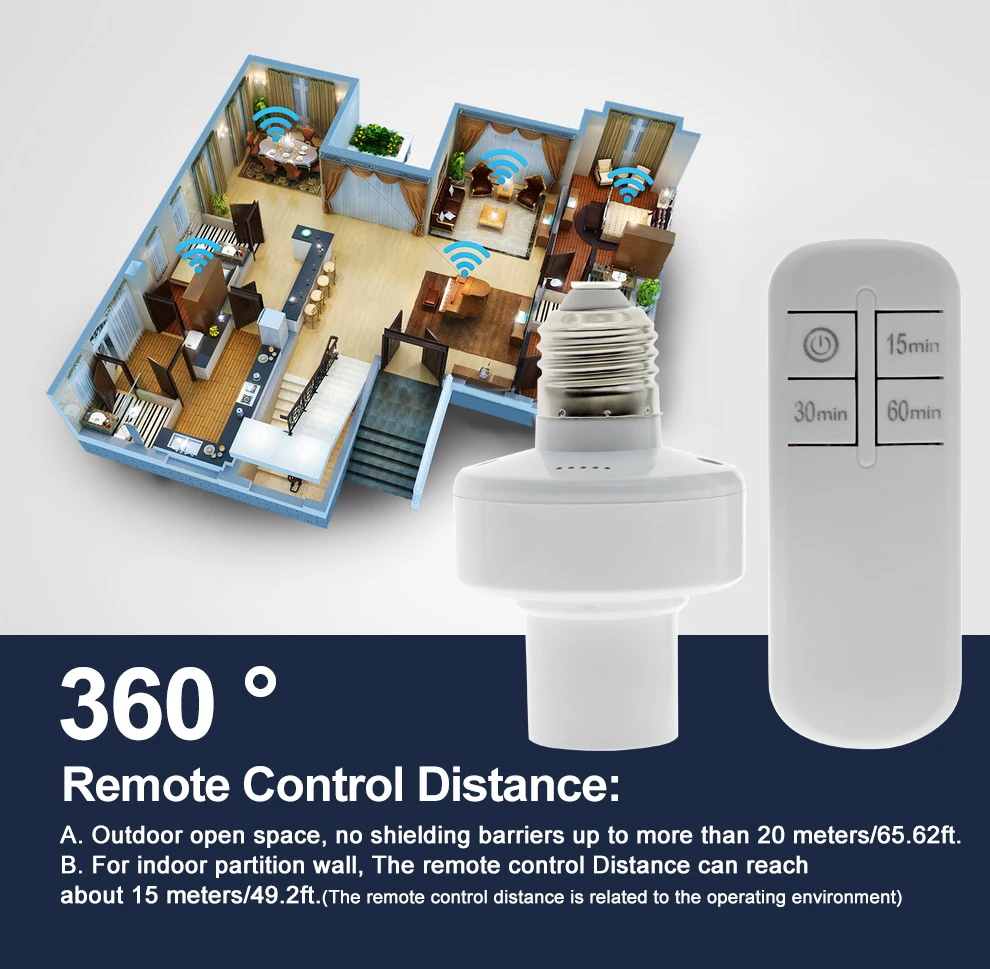 220V Wireless Remote Control Lamp Holder - Dimmable & Timer