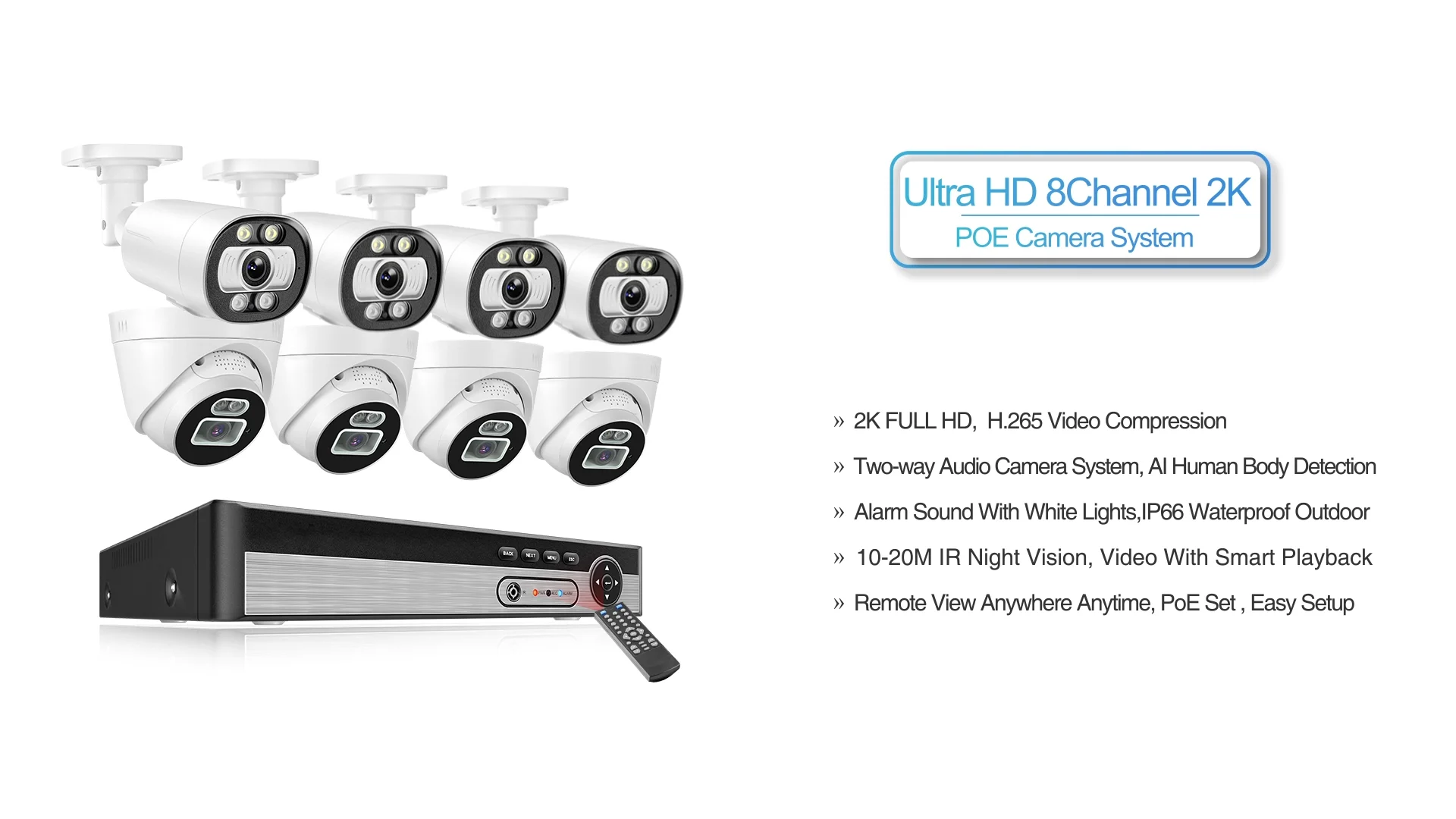 8Ch NVR Kit 5MP POE IP Camera Set Two Way Audio And Eyeball Dome Camera ...