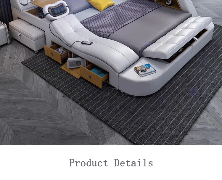 Modern Leather Smart Bed Modern Fabric Double Massage Soft Bed King ...