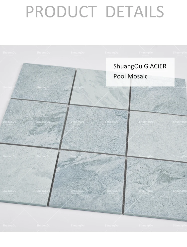 Glacier Blue Marble Look Ceramic Mosaic 4'x4' Swimming Pool Tiles ...