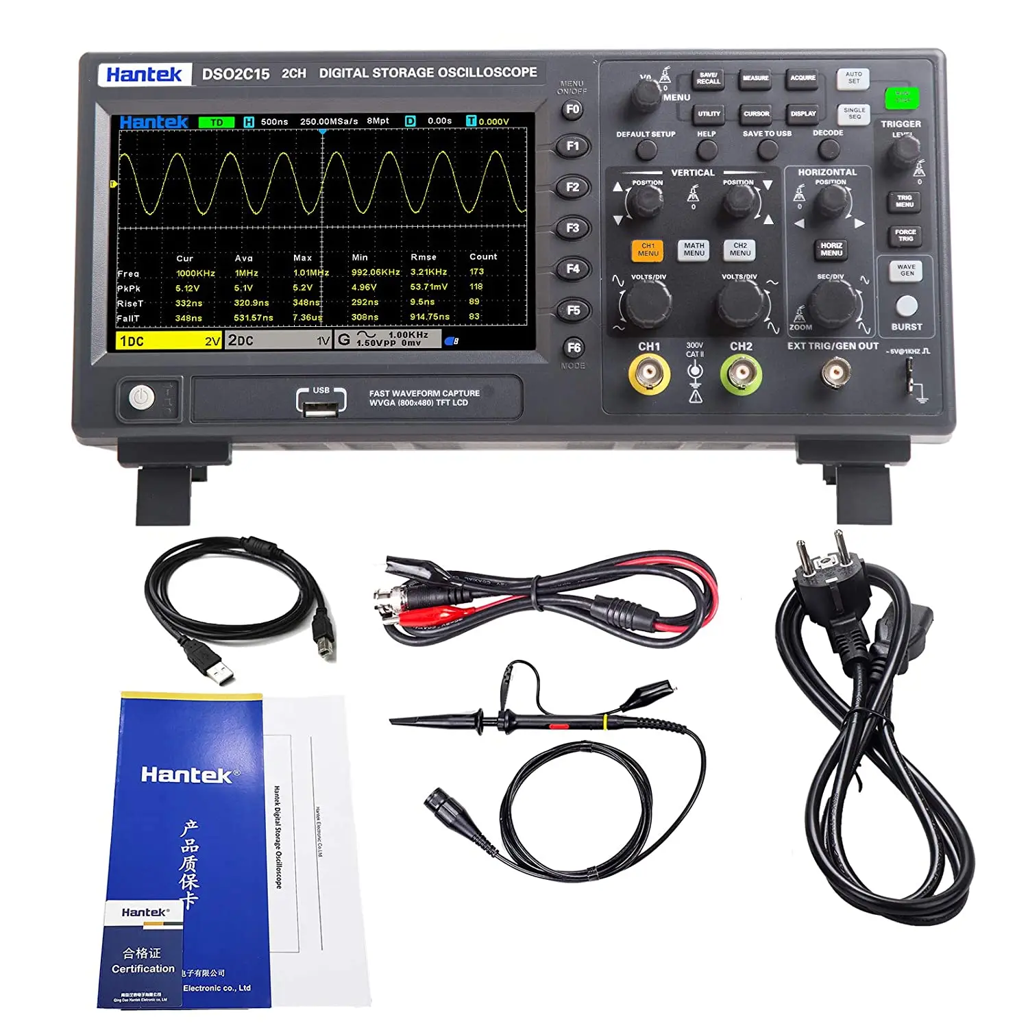 Hantek DSO2C15 Oscilloscope - 2 Channel, 150mhz, 1gsa/s