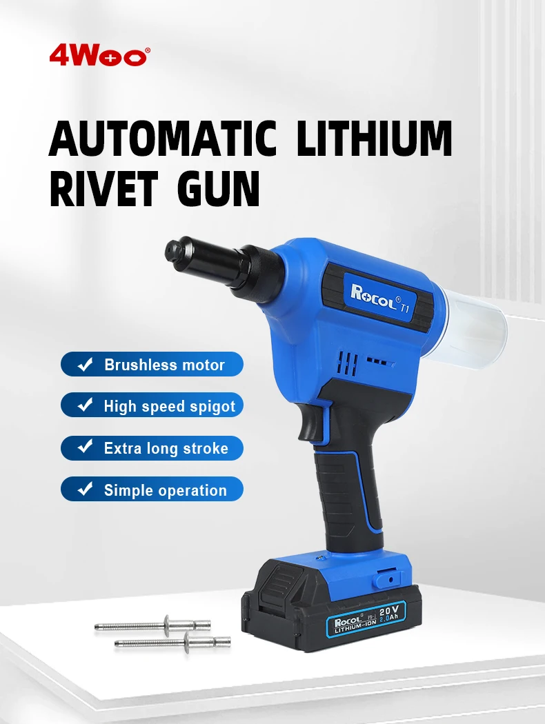 T1 Lithium Battery Rivet Gun Cordless Powerful Pull Force Riveter ...