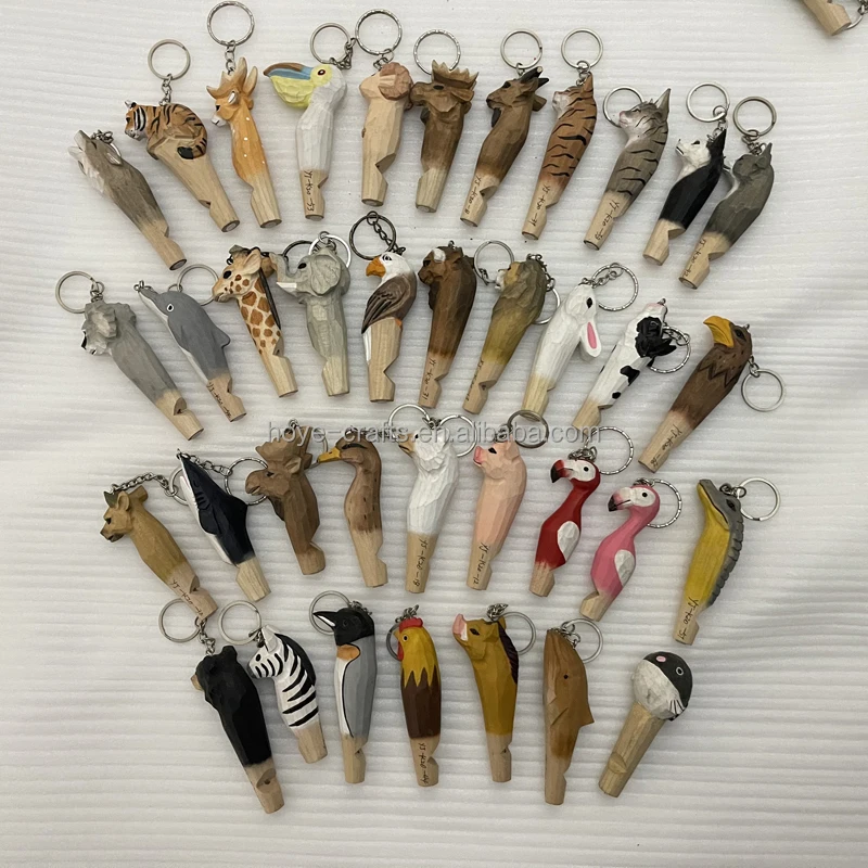Hand Carved Wooden Crafts Animal Whistle Key Chain Sculptural Wood Key ...