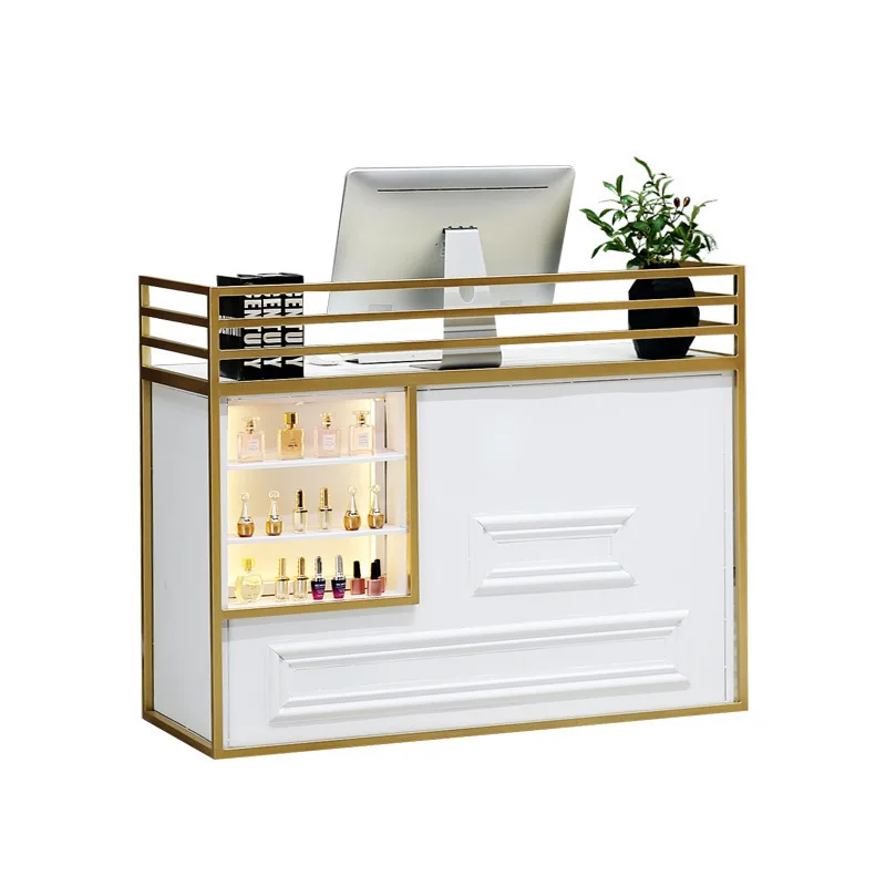 Stainless Steels Wood Small Reception Desk Counter Counter Beauty Salon ...