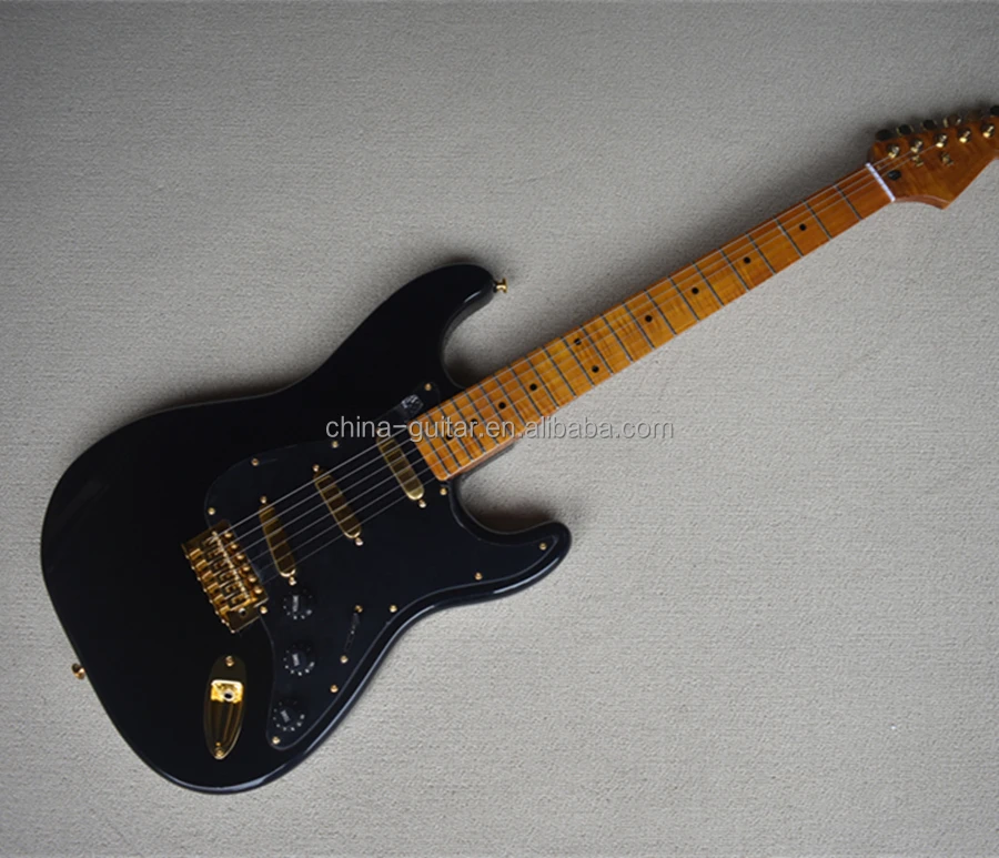 Huiyuan Black Guitar Body Electric Guitar With Flame Maple Neck,Full ...