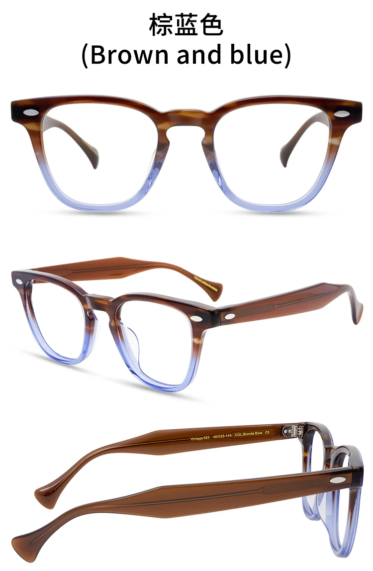 523 New Fashion Acetate Optical Glasses Frame Round Anti-blue Flat-ray ...