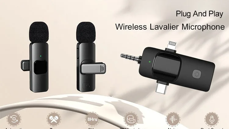 3 In 1 Dual Wireless Lavalier Mic Professional F Double Mini Lapel Microphone For Iphone Android ...