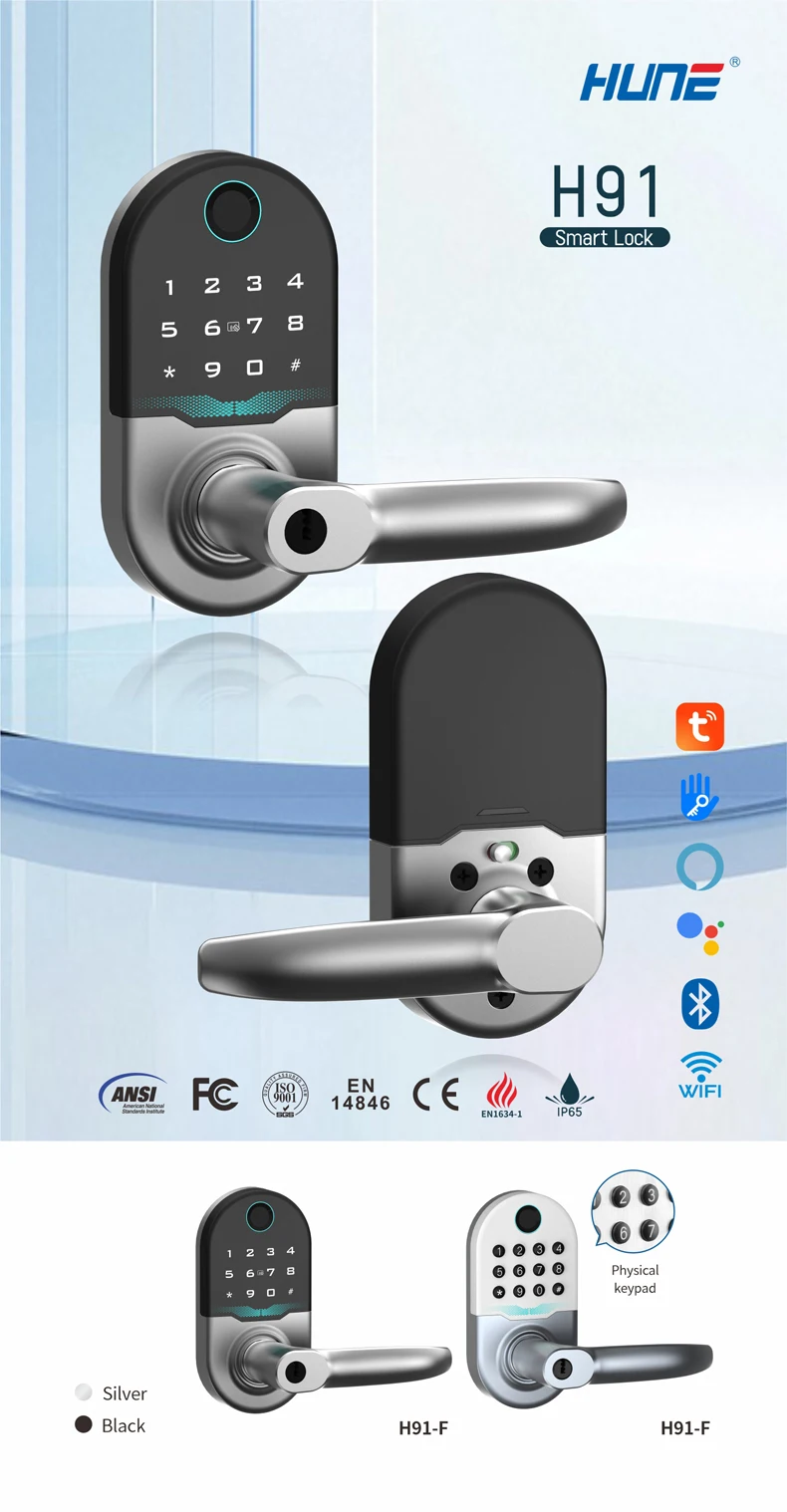 HUNE Eletronic Fire-Resistant Smart Door Lock Lockset Flame-Resistant ...