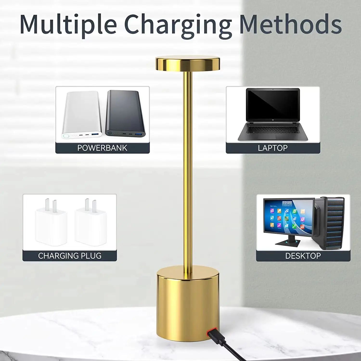 LED Table Lamp - Rechargeable Metal Restaurant Lights