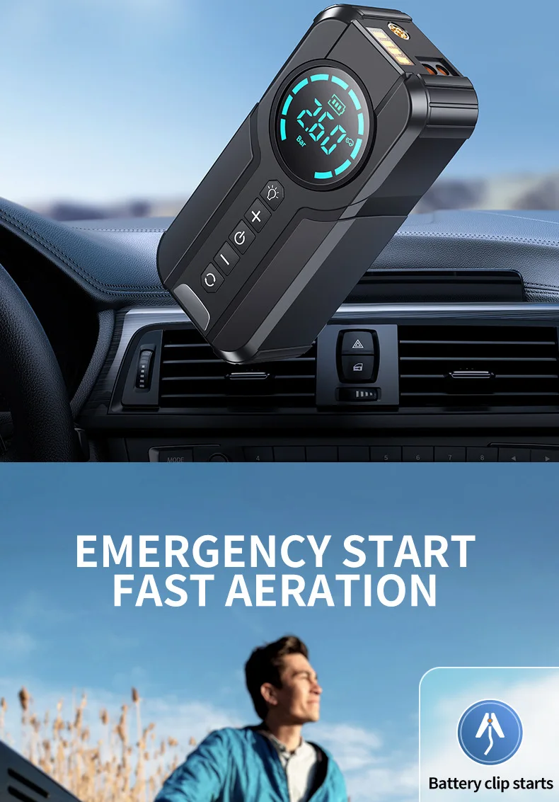 8000mah Car Emergency Start Power Bank - 2 in 1 Portable Battery
