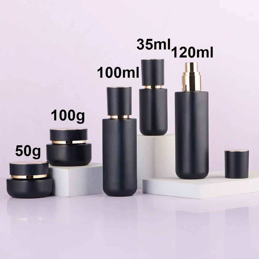 Luxury Black Empty Glass Set Packaging Skincare Lotion Cream Container Cosmetic Perfume Bottle ...