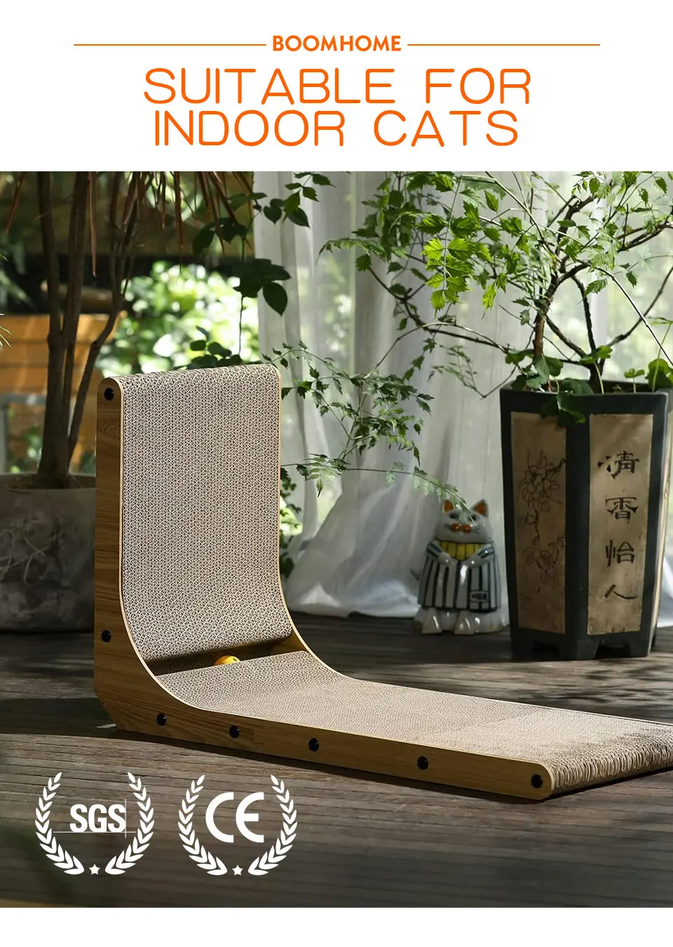 Boomhome Vertical L-Shaped Cat Scratch Board - Sustainable & Durable