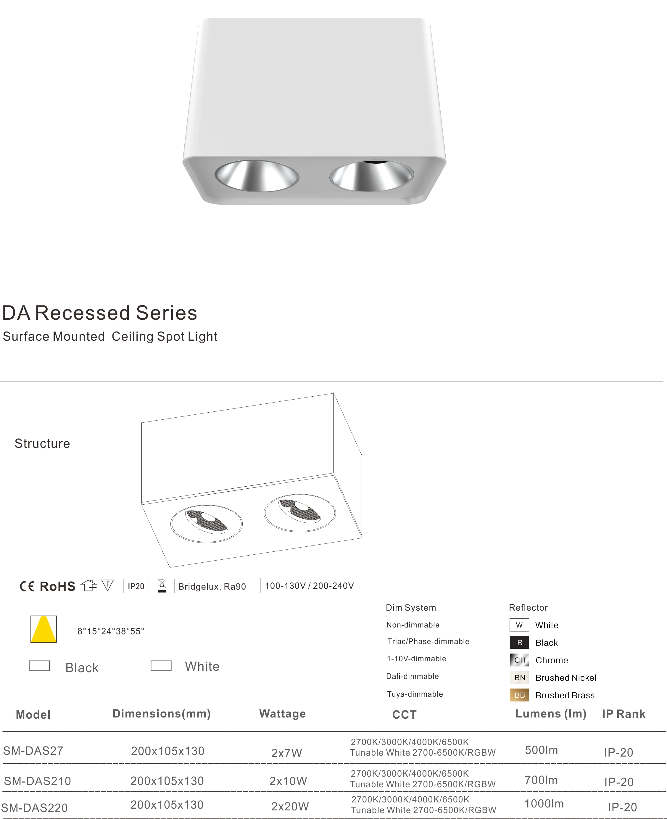 DA Series Tilt Down Light 7W 10W 15W 20W Modern Round LED IP44 Aluminum ...