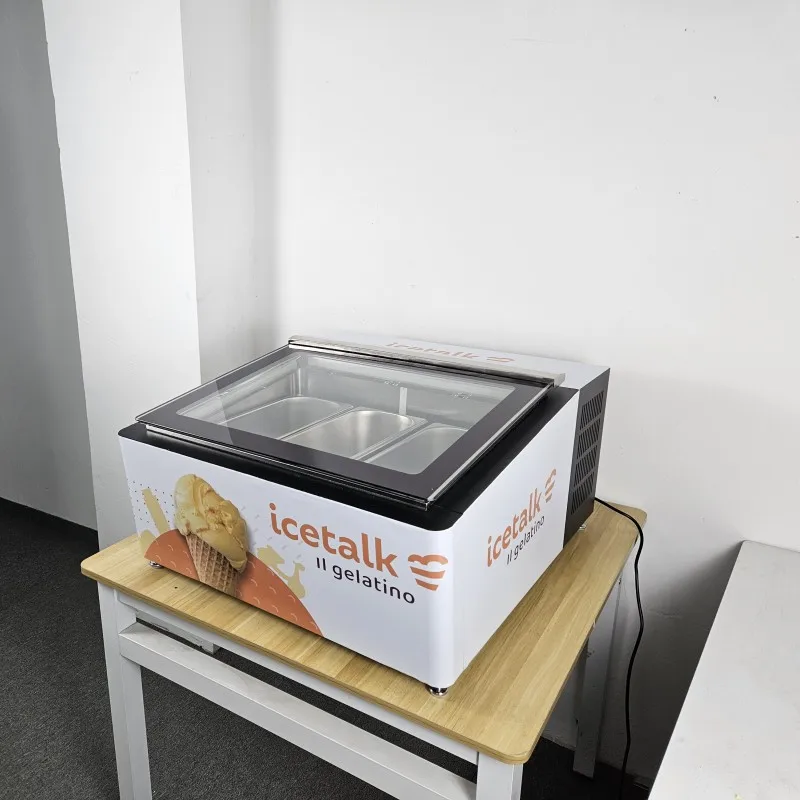 3 Flavors Table Top Gelato Showcase - Mini Display Freezer