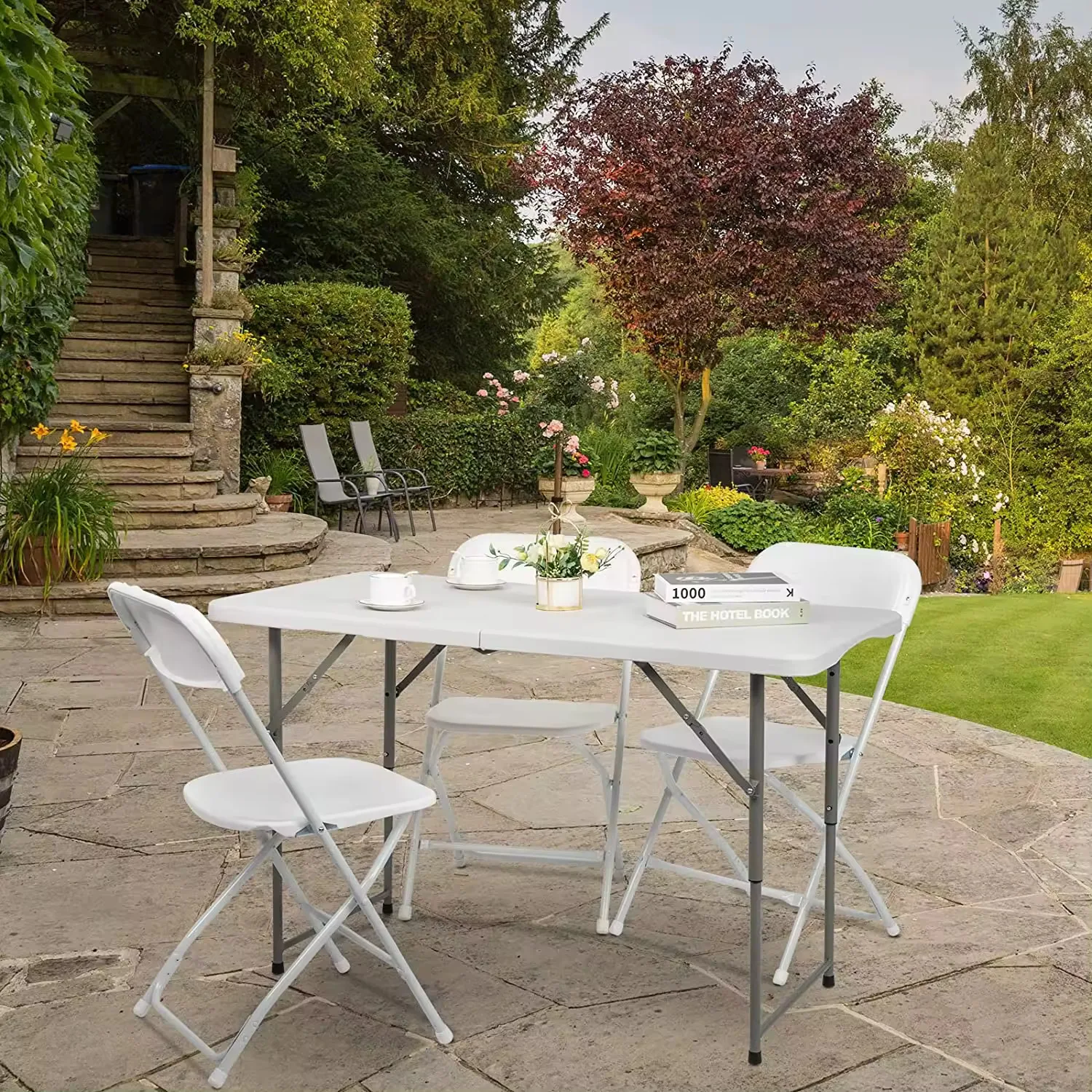 Height Adjustable Folding Table 4 Ft Portable Picnic Dining Camping ...