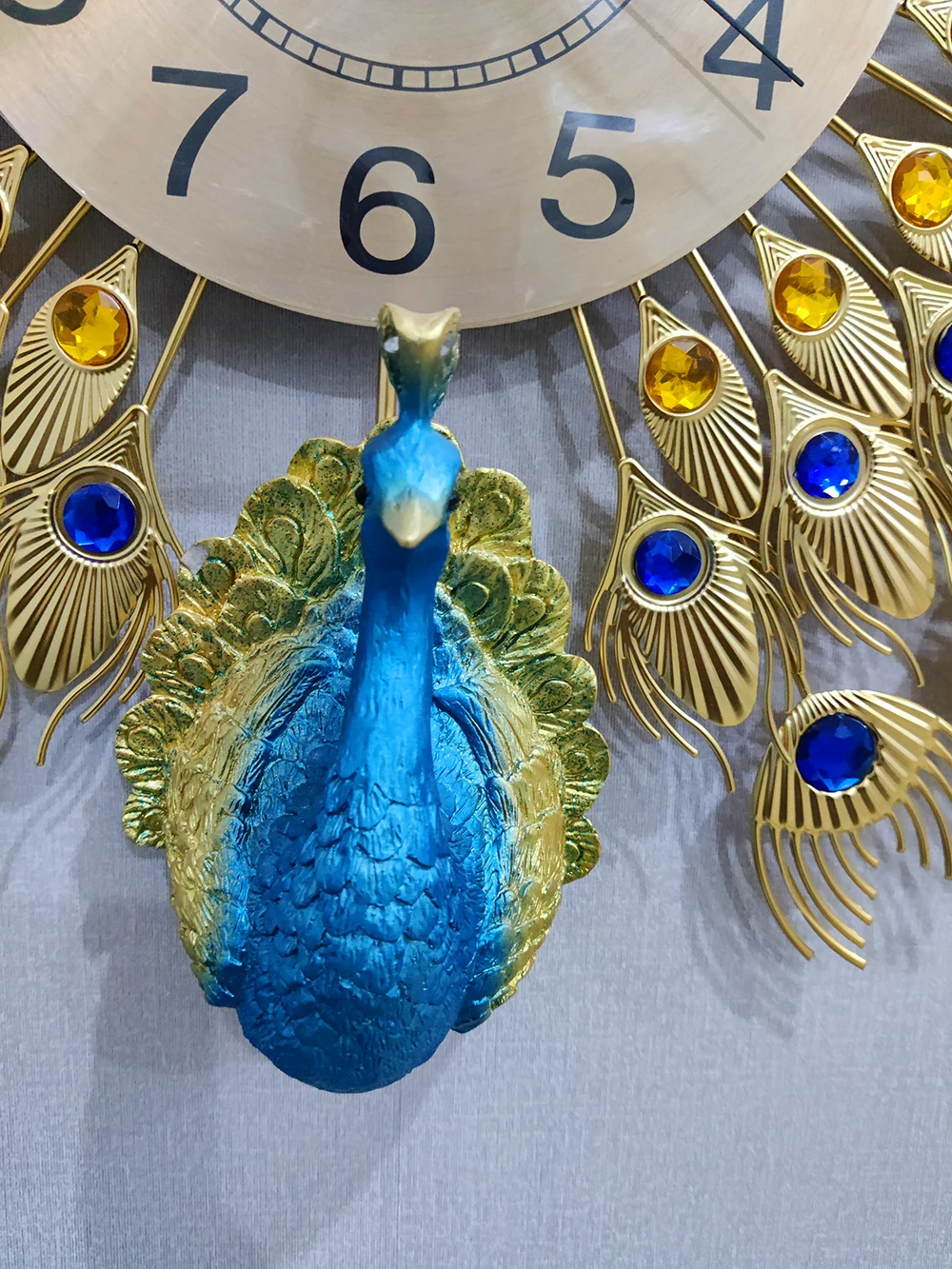 Hulee 50cm Iron Art Deco Metal Decor Quartz Peacock Wall Clocks For ...