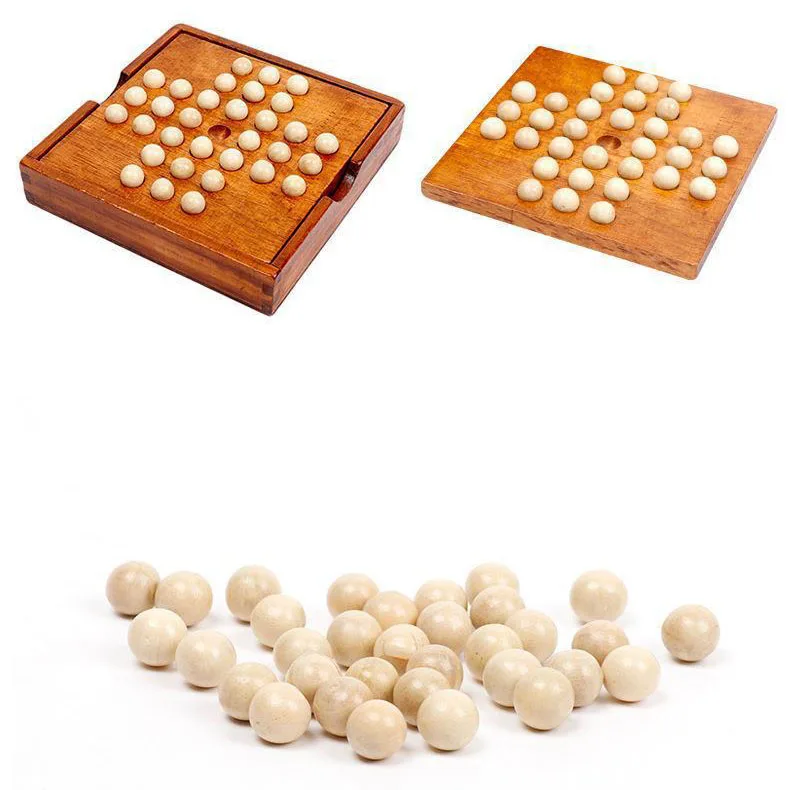 Adult Classical Wooden Board Game Jumping Marbles Peg Solitaire Mango ...