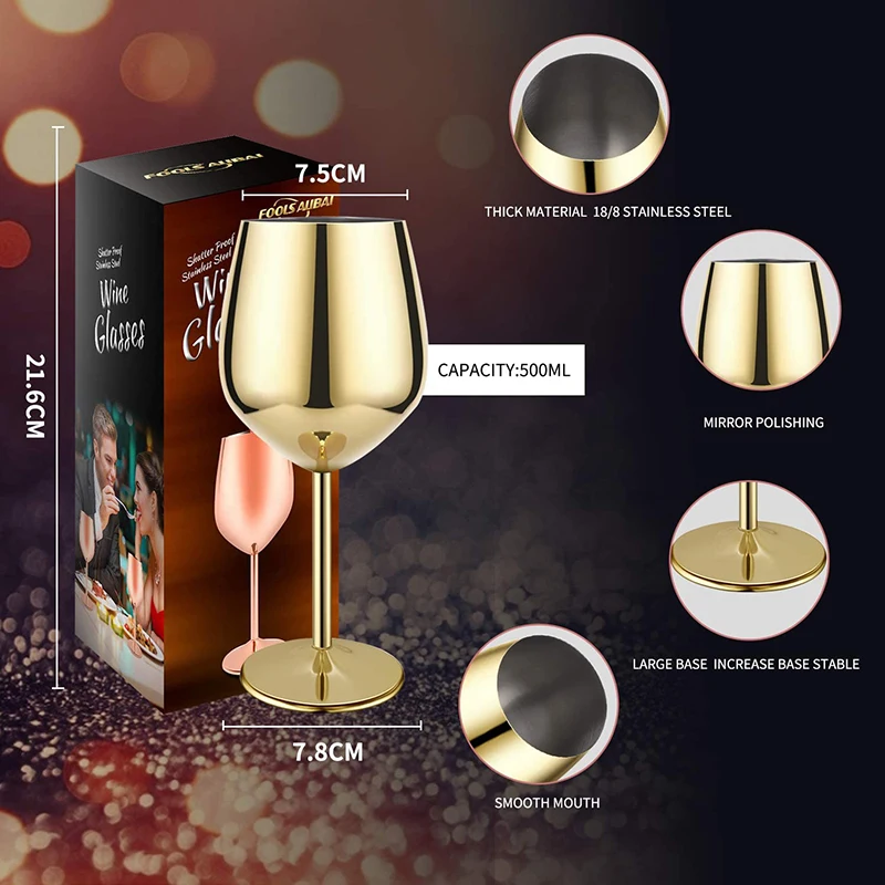 Stainless Steel Wine Glasses Cute Unbreakable Bar Tumbler Goblet For ...