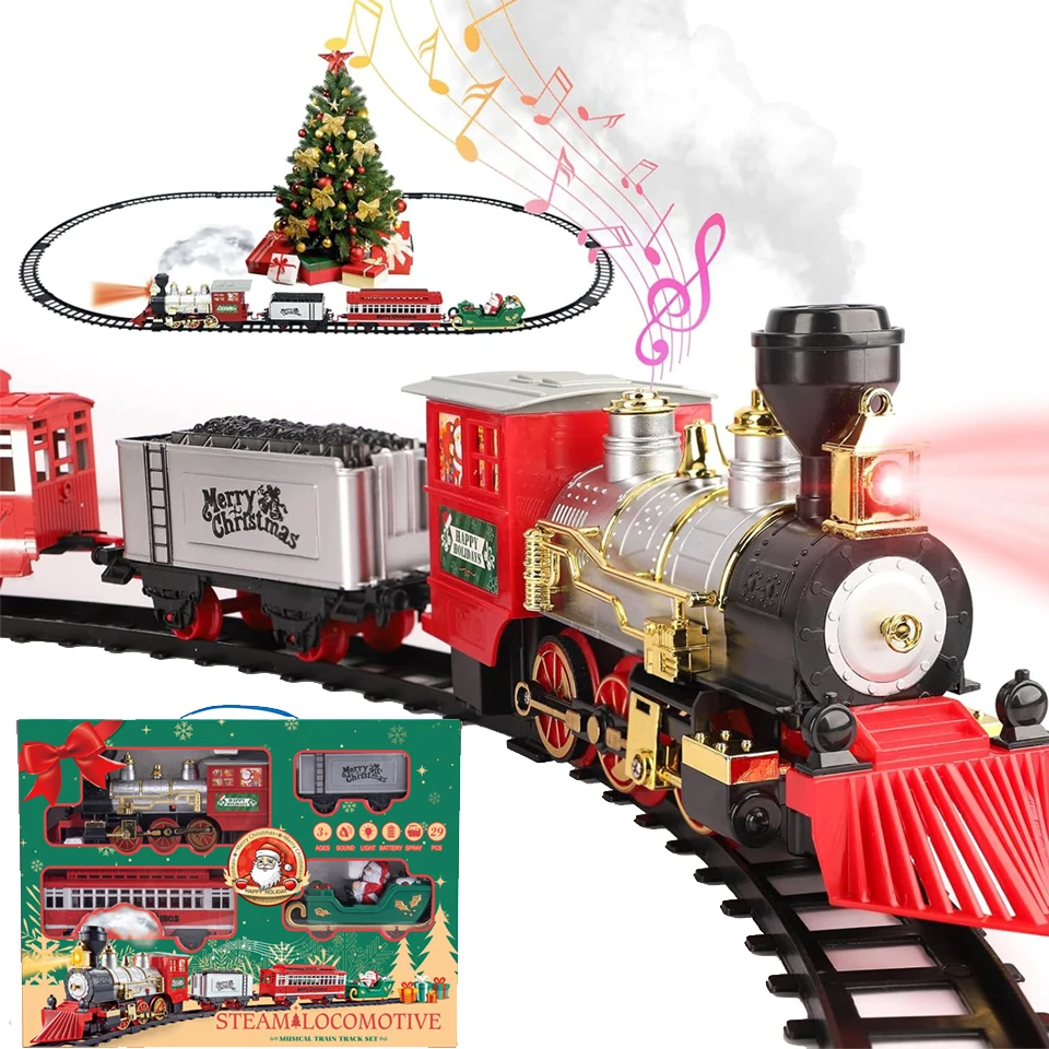 Spray Function Christmas Train Toys Battery-Powered Locomotive Engine ...