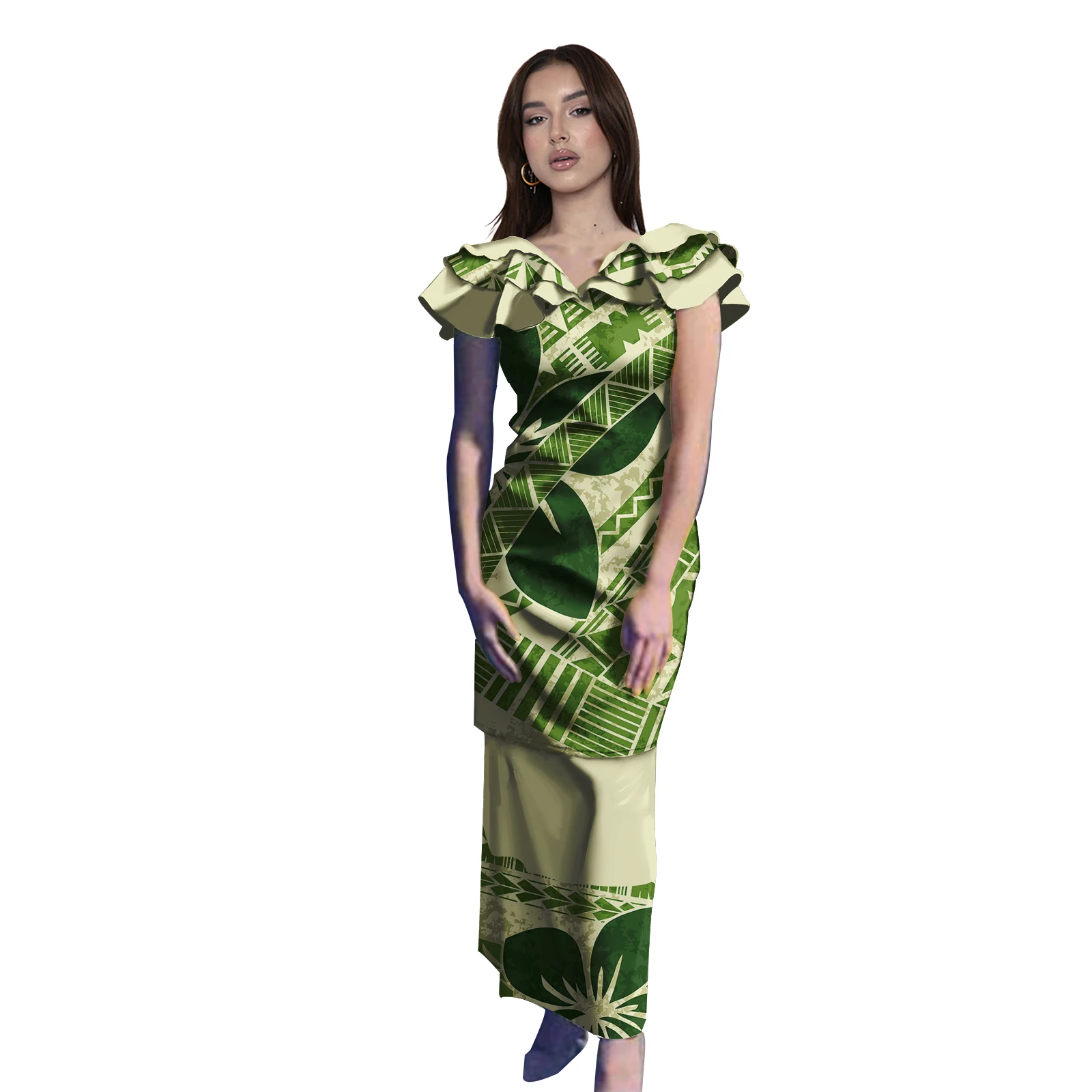 Women Polynesian Tribal Samoan Tapa Flower Print Maxi Dress Puletasi ...