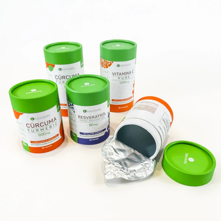 Green Health Supplement Packaging Paper Tube Outer Cardboard Box With ...