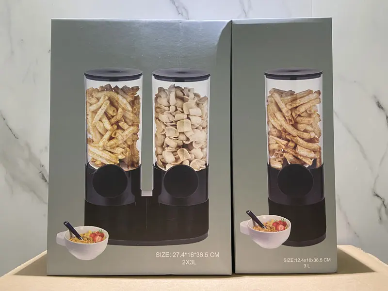 New Plastic Black Cereal Dispenser Double Cereal Dispenser For Oatmeal ...