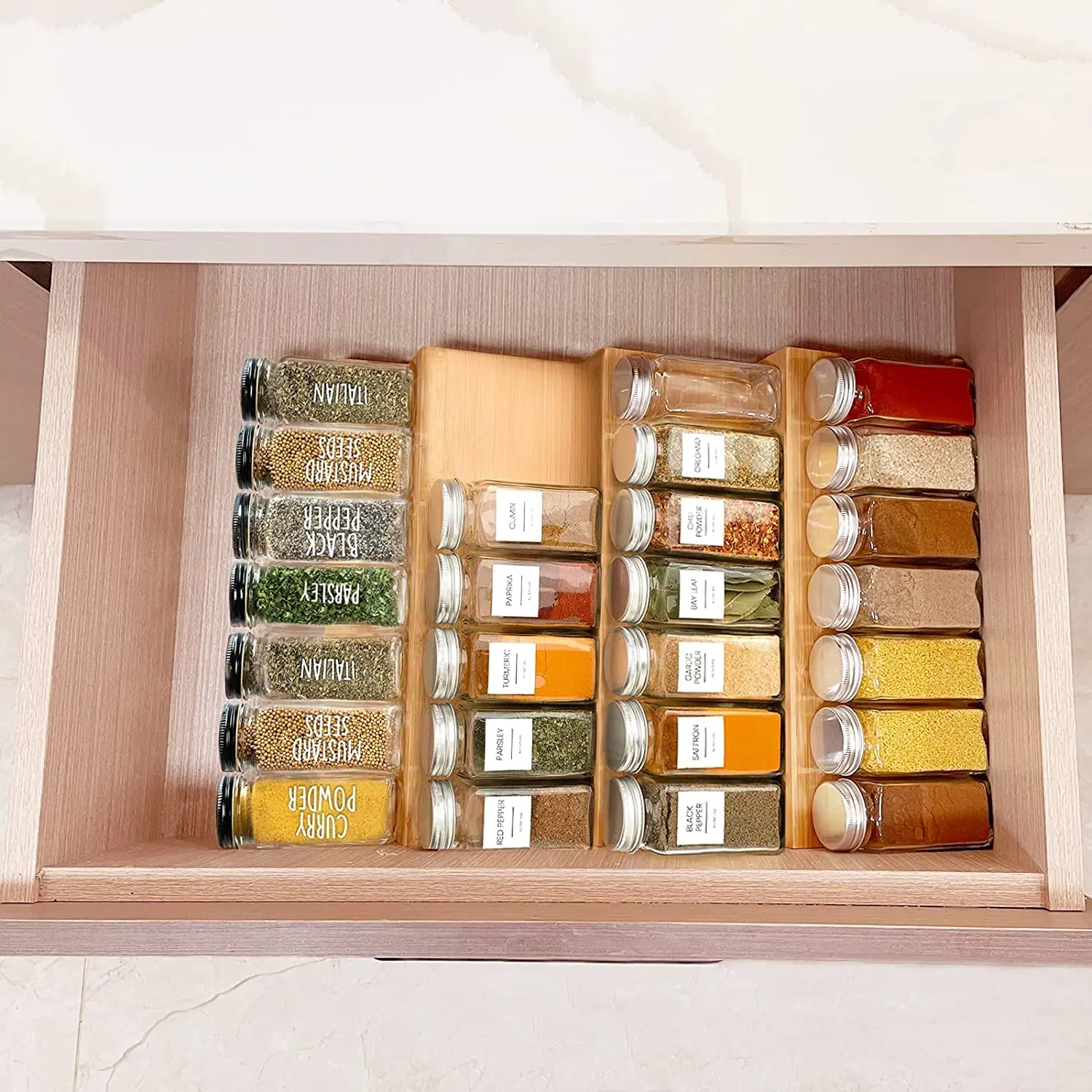 Adjustable Expandable Kitchen Spice Rack Organizer 4 Tiers Bamboo Spice ...