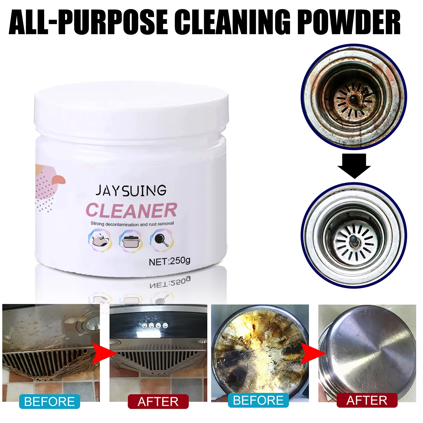 Stainless Steel Cleaning Powder Home Pot Bottom Burnt Rust Removal ...