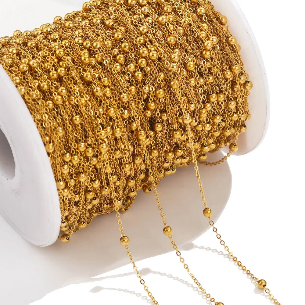 Stainless Steel Flat Cross Bead Chain 18k PVD Plated