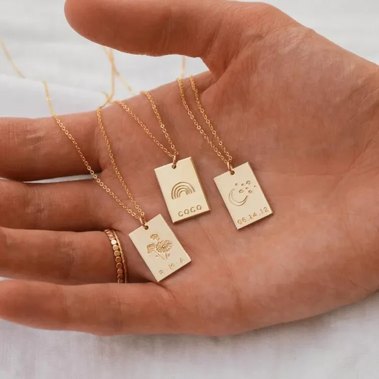 Custom Personalized Name Logo Rectangle Pendant Necklaces For Women ...