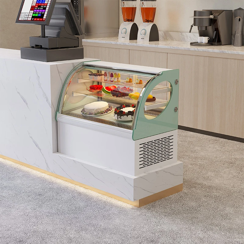 Curved Chiller Pastry Showcase Refrigerator 3 Tier Stand