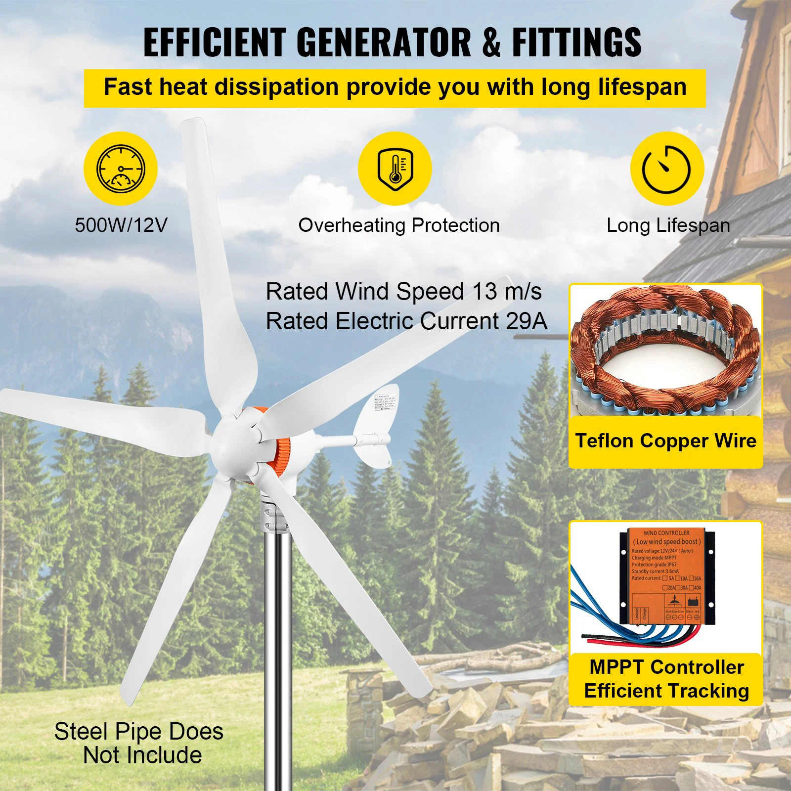 VEVOR Hot Sale 500W Wind Power Generator with MPPT Controller Auto ...