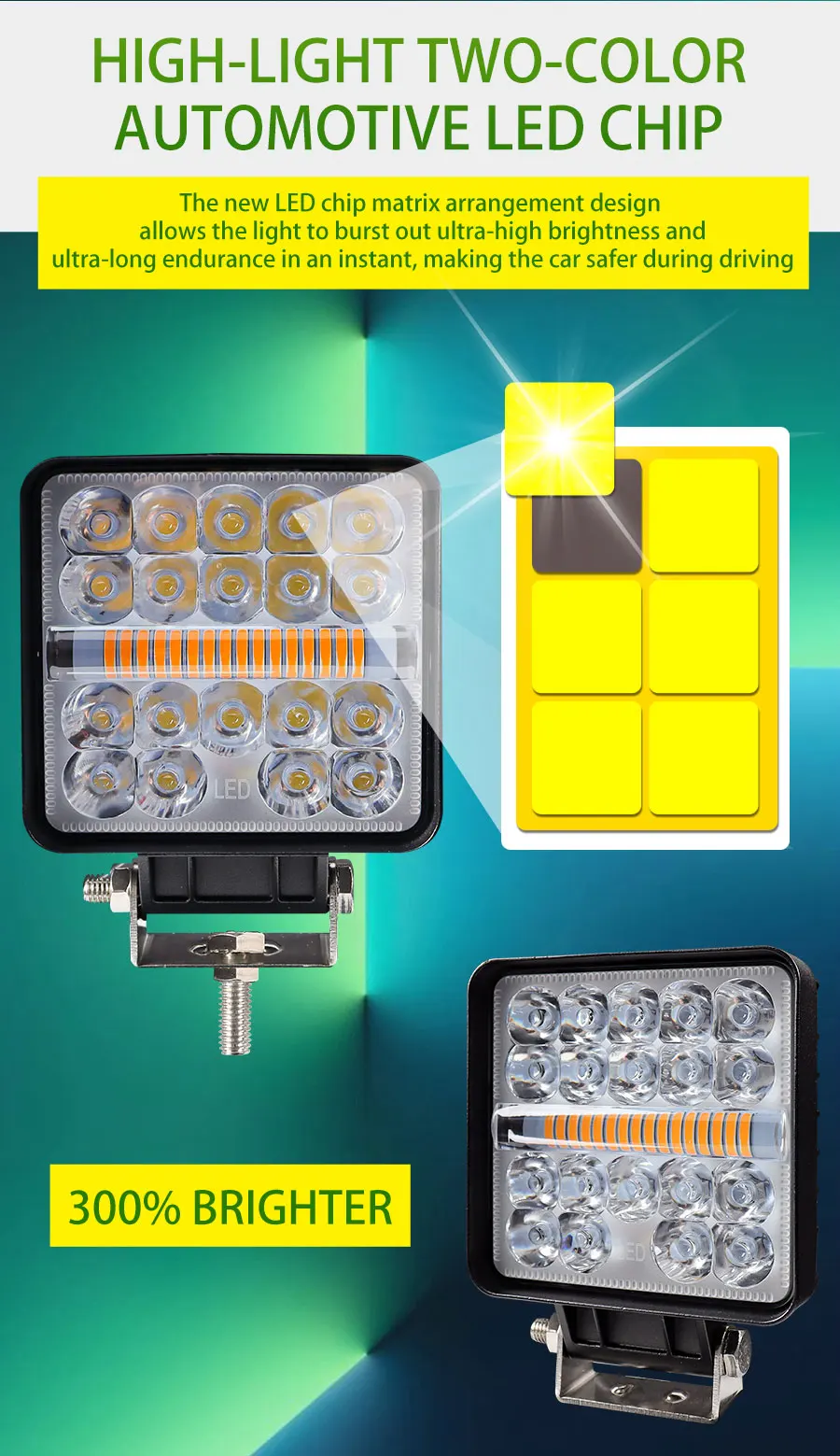 Universal Super Bright 4 Inch 48 W Square Led Work Light White Yellow ...