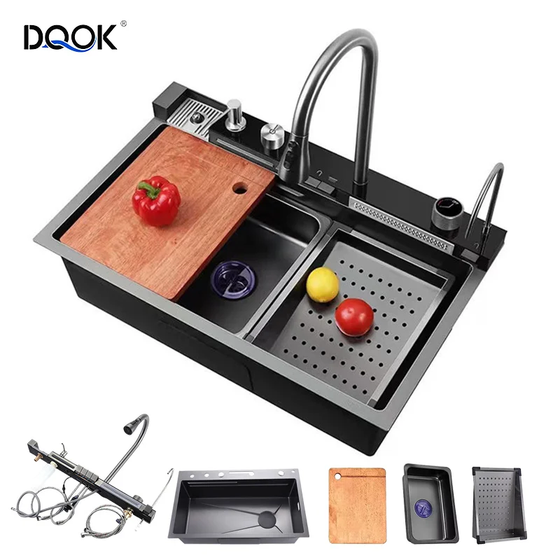 Digital Waterfall Kitchen Sink with Whole Set Accessories SUS304 ...