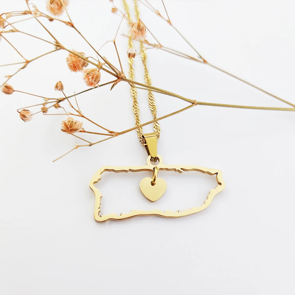 Custom Puerto Rico Map Necklace - Joyeria De Oro Laminado