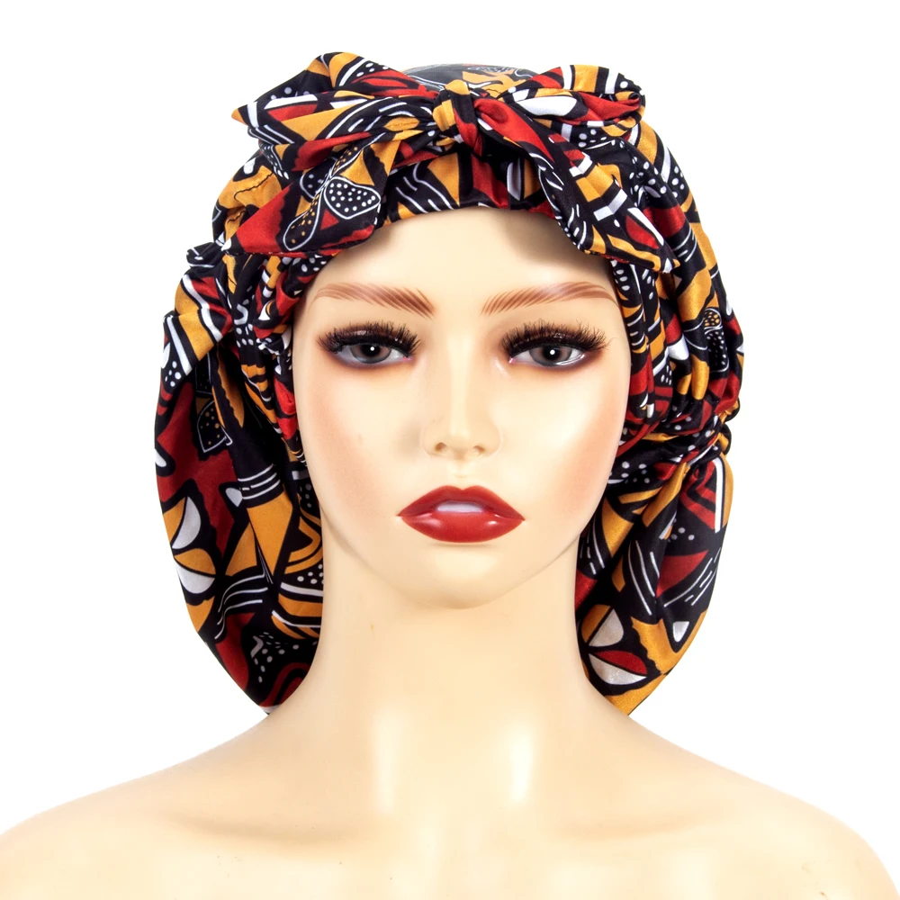 African Pattern Shrink Silky Bonnet Large Retractable Drawstring ...