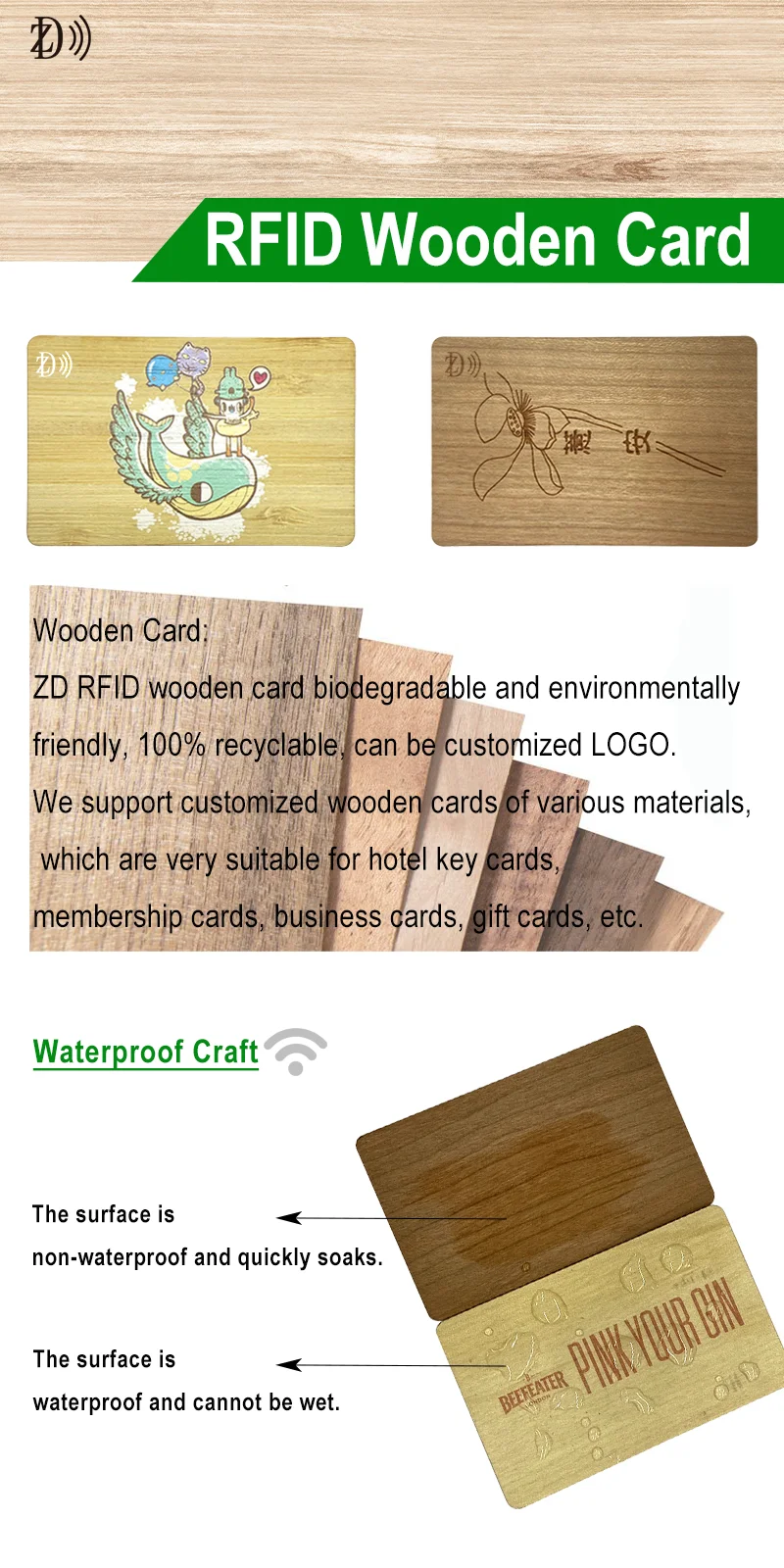 Custom Wooden NFC Key Fob Shape LOGO Printing Customized 13.56MHz RFID ...