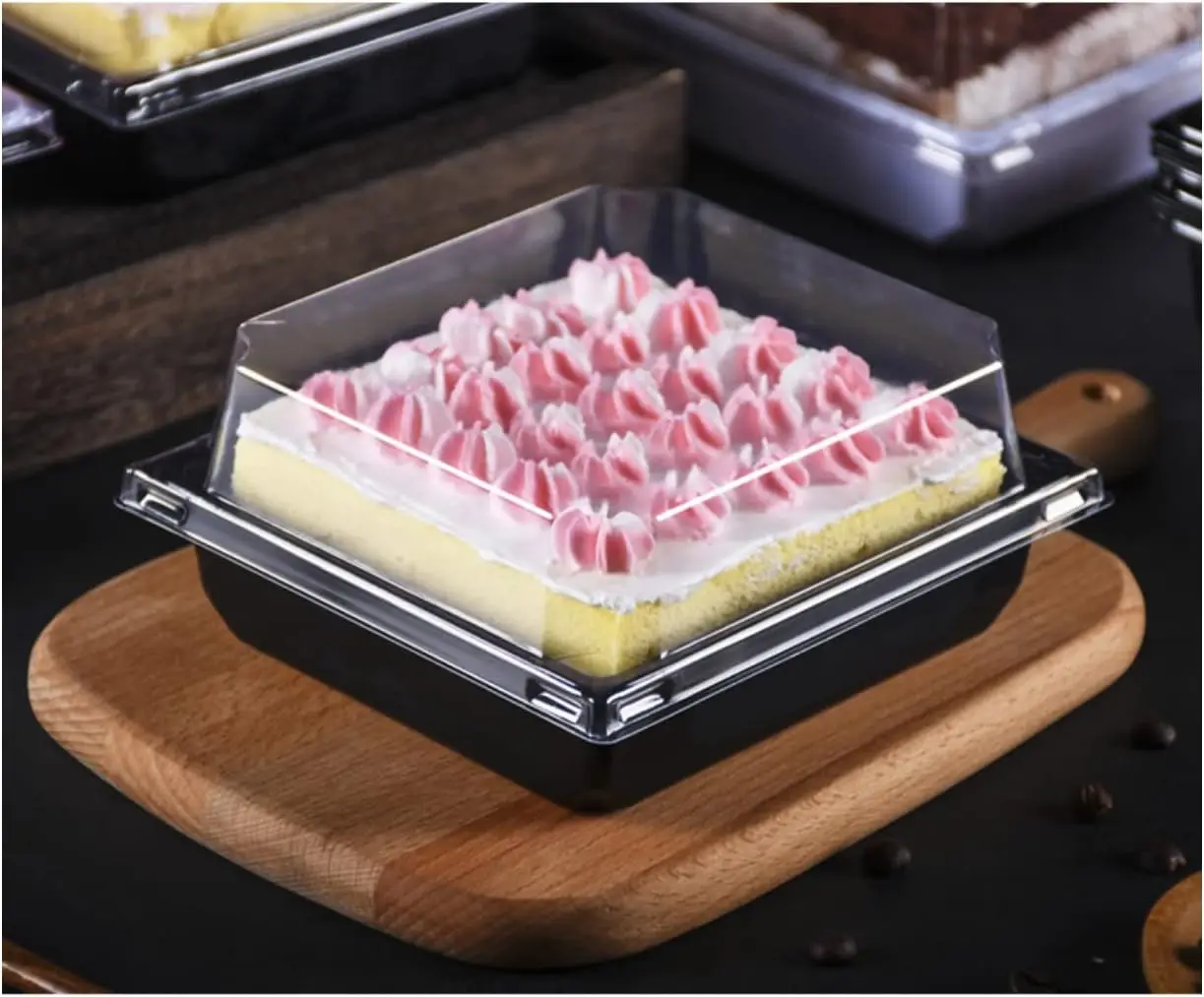 Black Cheesecake Box Square Mousse Pastry Box Clear Bakery Cake ...