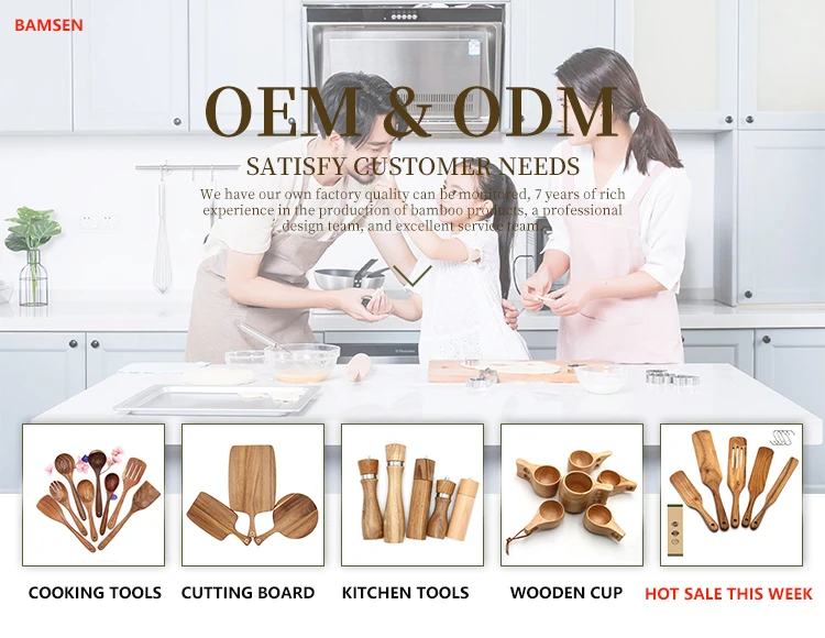 BAMSEN 6-Piece Reusable Food Grade Teak Wood Kitchen Utensil Set for ...