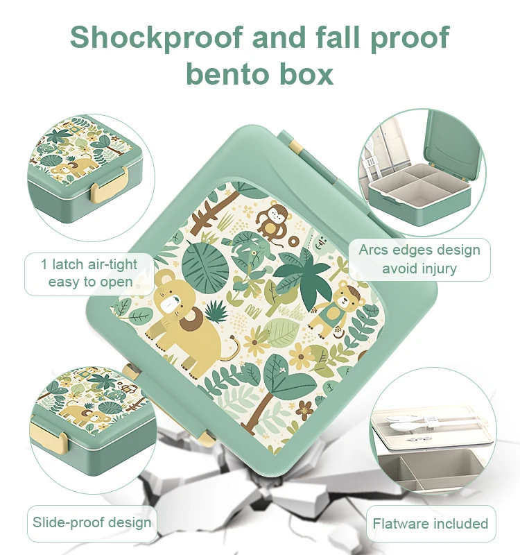 Custom Printed Cute School Lunch Box with Tableware Set Waterproof Easy ...