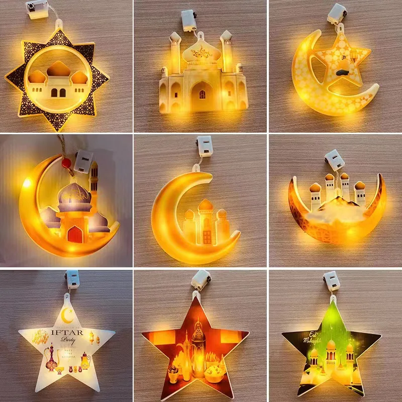 Eid Mubarak Ramadan Eid Decoration 2024 Middle East Star Moon Castle Eid Led Lights Wall Hanging ...