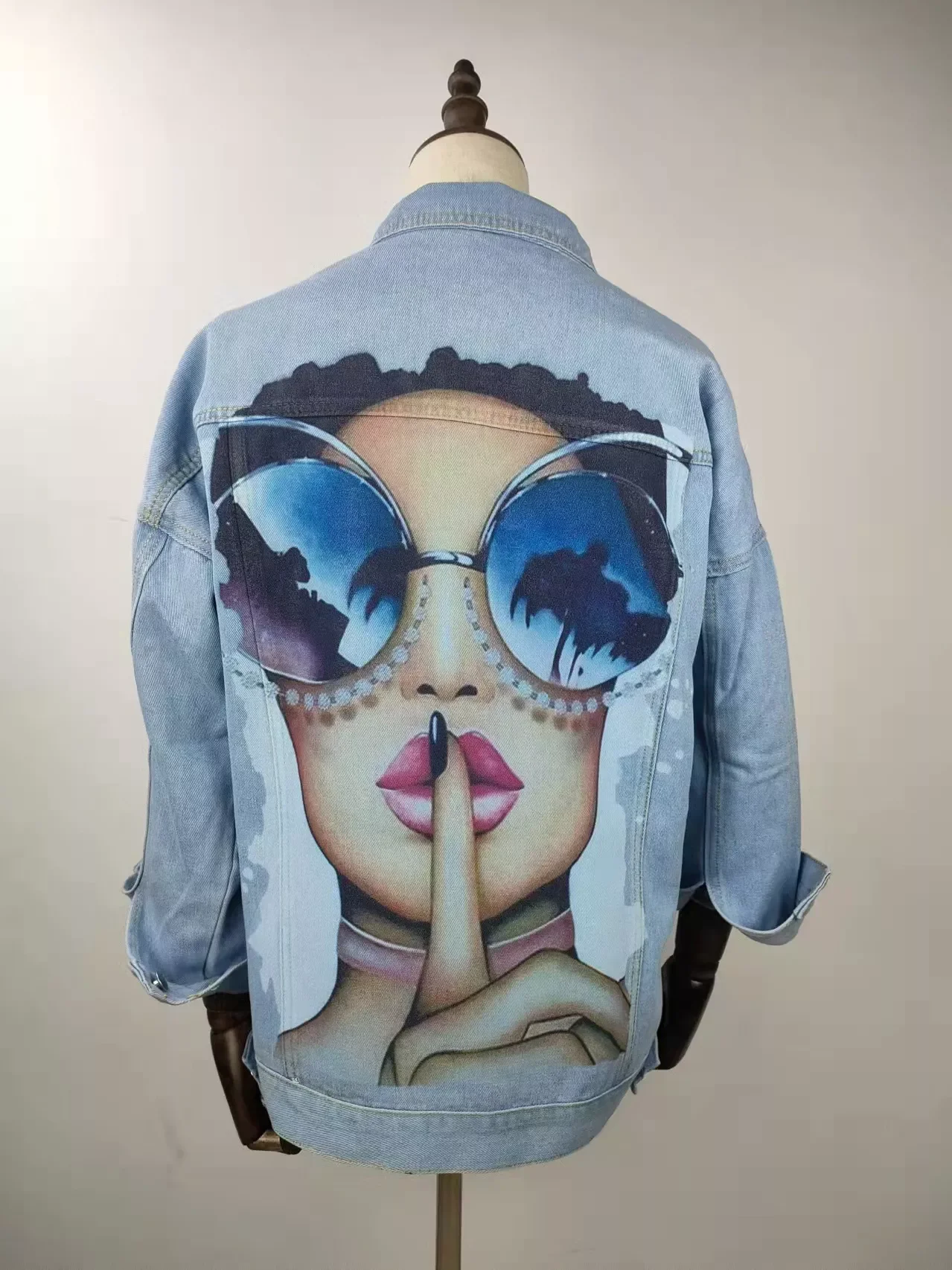 Trendy Women's Denim Cartoon Print Jeans Jacket - Yiluhong