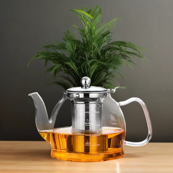 High Borosilicate 1400ml Large Capacity Glass Teapot With Stainless ...