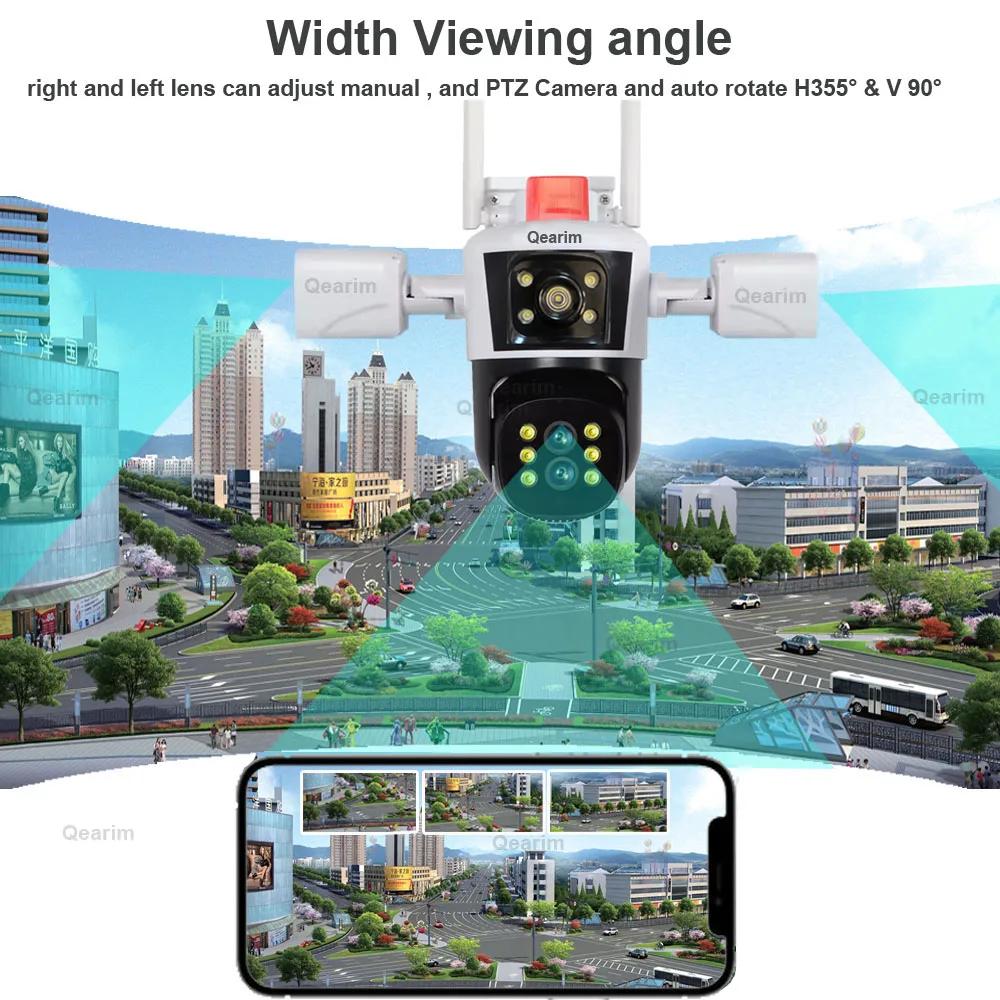 Qearim 8K Outdoor CCTV - Four-Lens 10X Zoom Security Camera