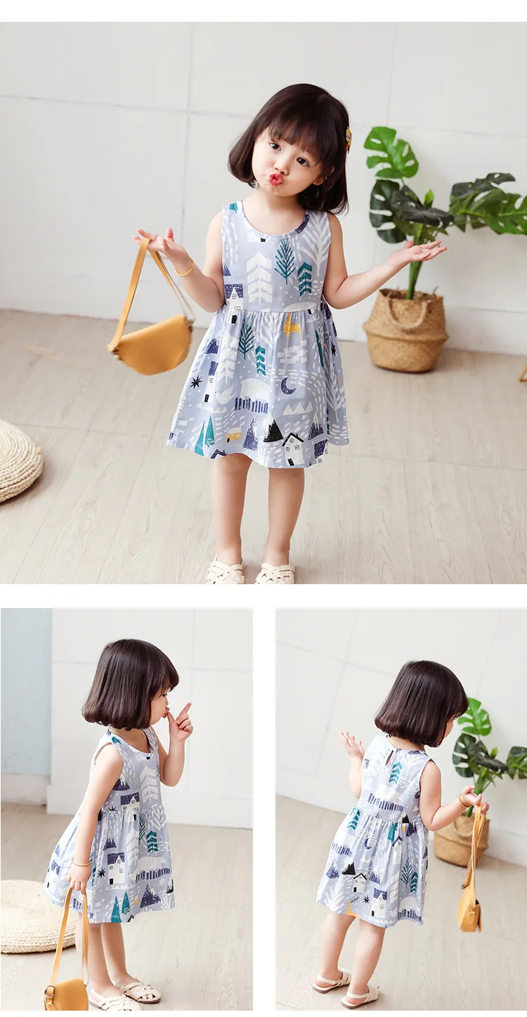 Factory Wholesale Floral Cartoon Print Girls Dress 100% Cotton Flower ...