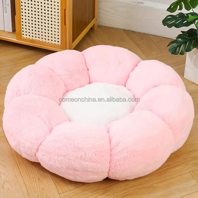 Soft And Comfortable Flower Cat Bed Plush Dog Mat Round Pet Cat Bed ...