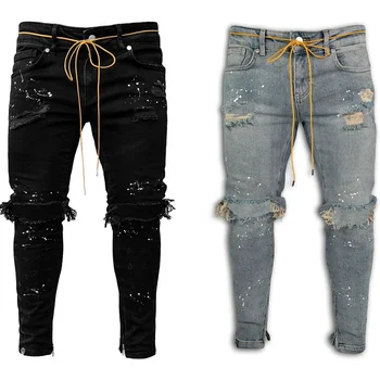 Mj068 Odm Oem Oa Vintage Heavy Destroy Ripped Slim Stacked Denim Jeans ...