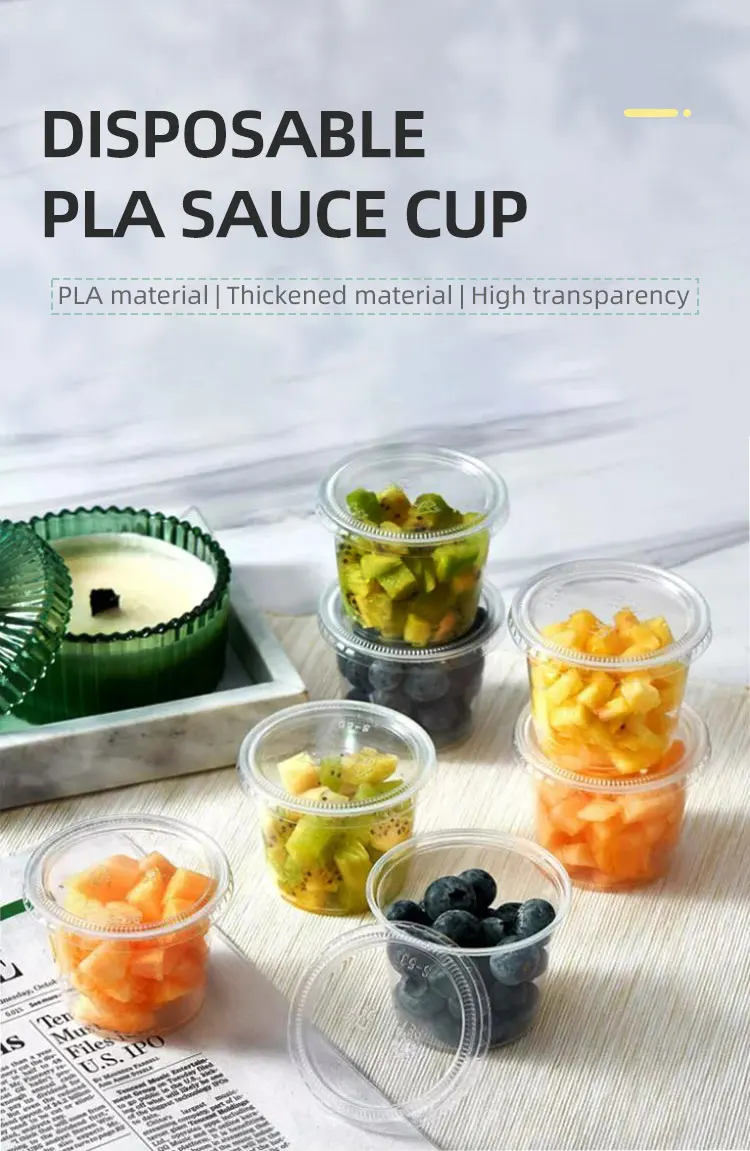 Custom 1 1.5 2 3.25 4 5oz Compostable Pla Disposable Dessert Sauce Cups ...